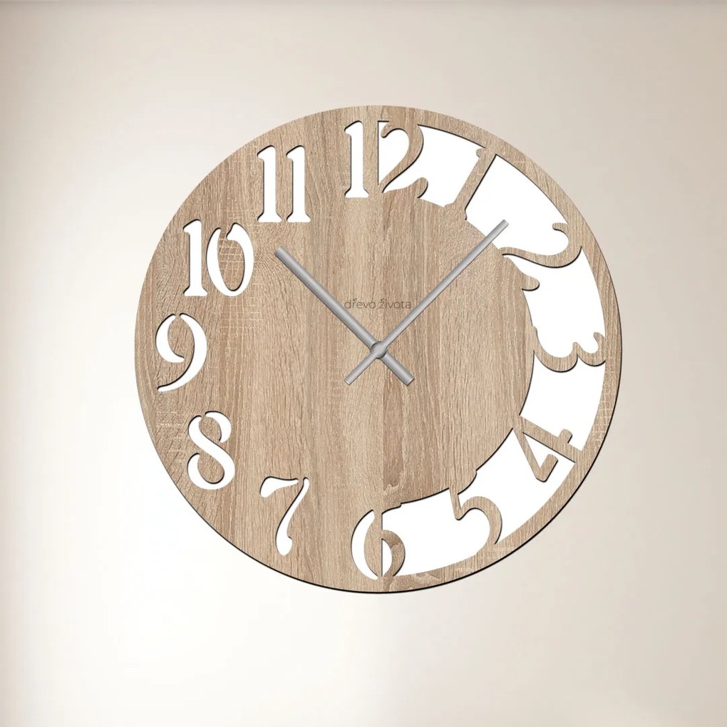 dřevo života Nástěnné hodiny CLOCK Zvolte barvu dekoru: Horský dub-Wenge, Velikost hodin: 60x60, Barva ručiček: Černé