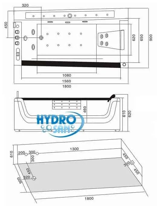 NIKIDO HydroMasážní vana NAPOLI 180x90x62 s ohřívačem Levá