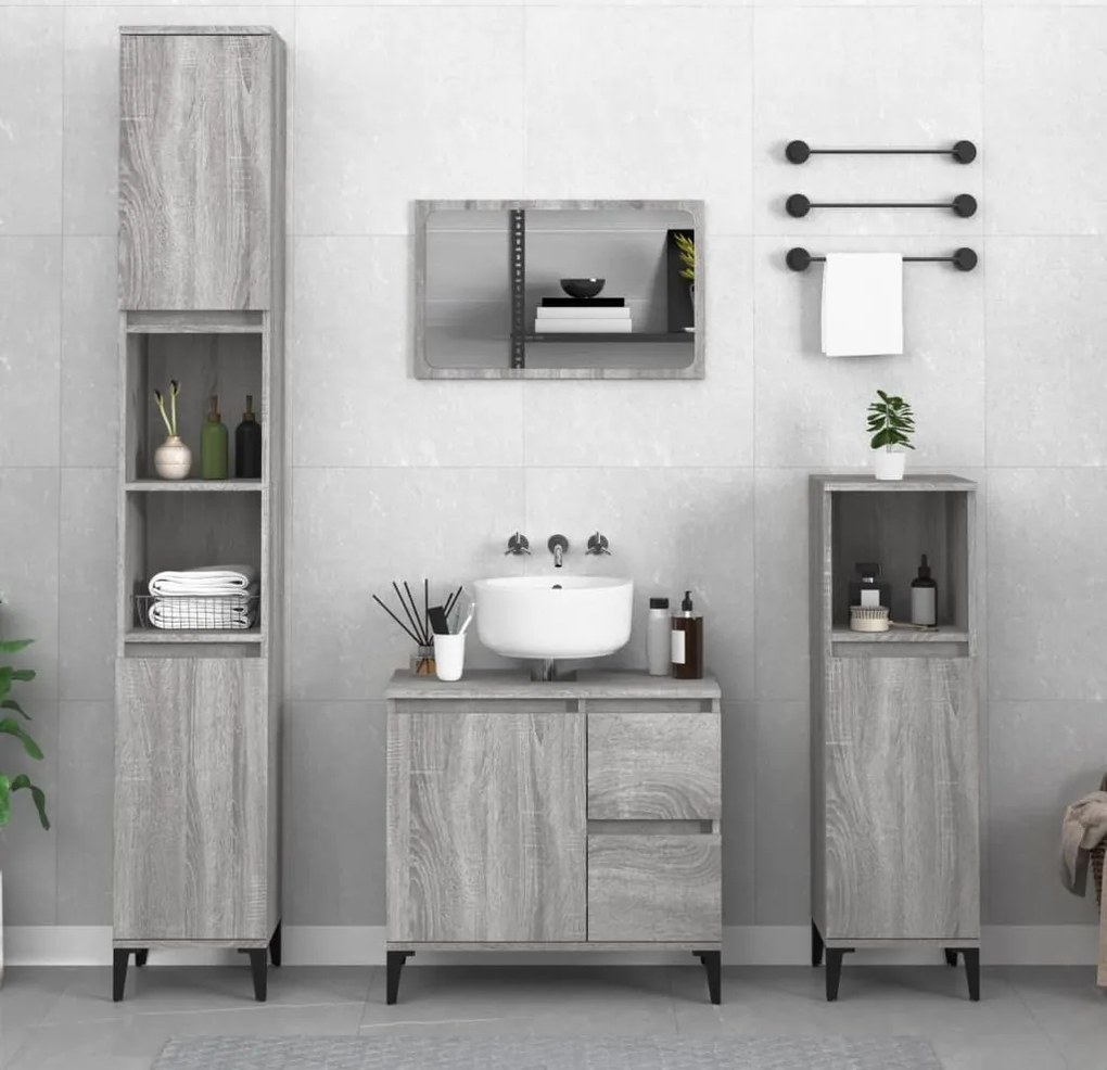 vidaXL 3dílný set koupelnových skříněk kompozitní dřevo [3185543] Barva: Betonová šedá