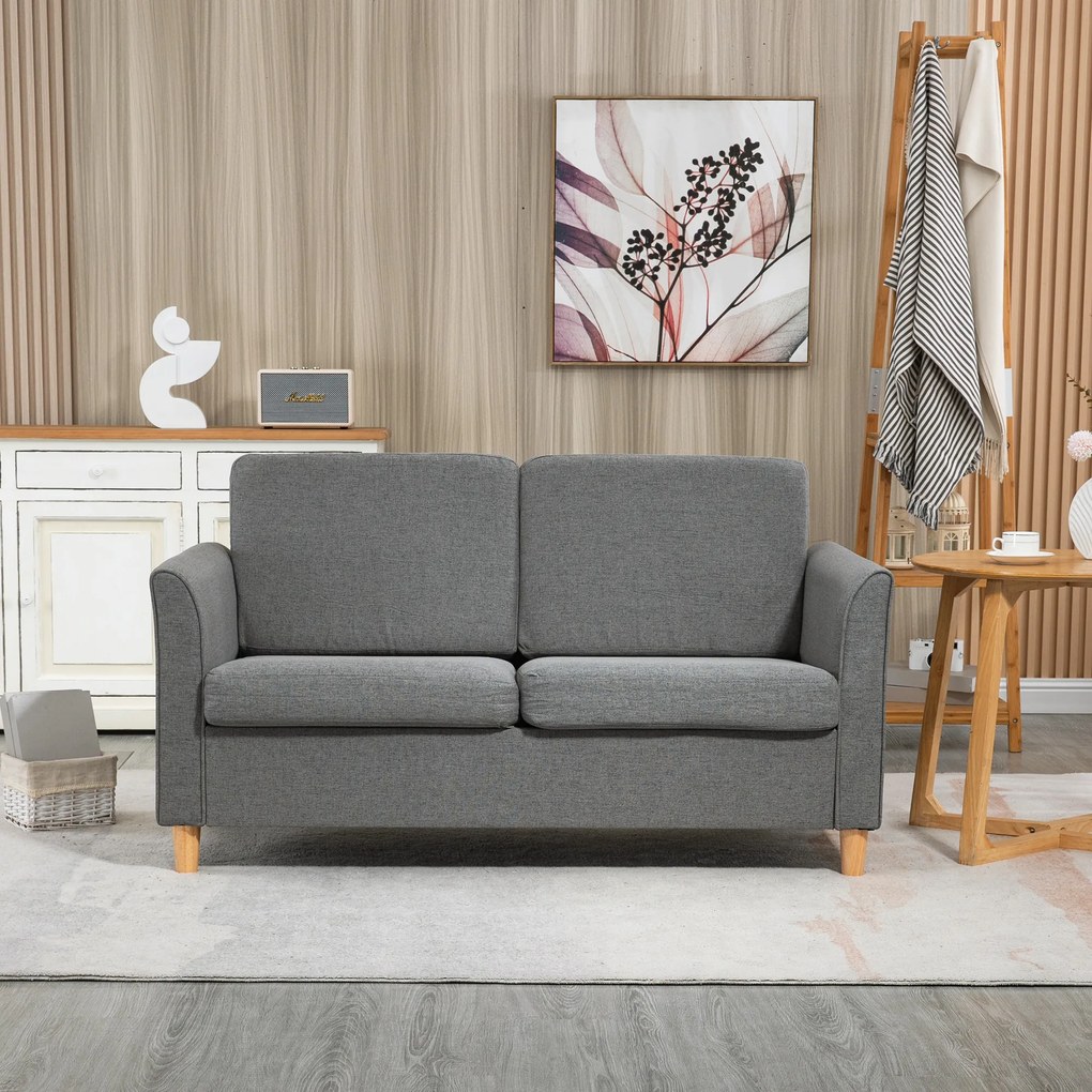 Dvoumístná pohovka HOMCOM útulná pohovka s odnímatelnými lněnými polštáři ve světle šedé barvě 141x65x78cm ideální do obývacího pokoje