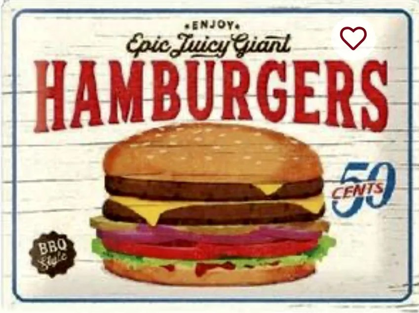 Plechová cedule Hamburgers