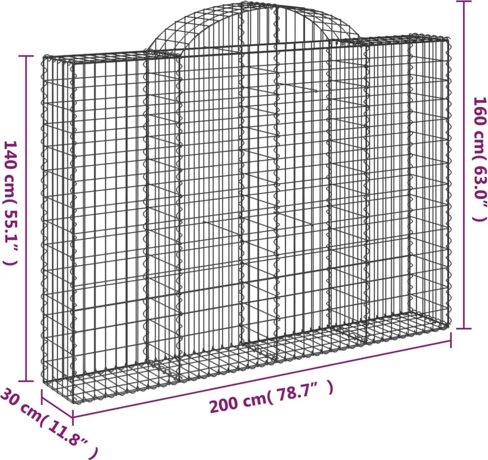 Klenuté gabionové koše 5 ks 200x30x140/160cm pozinkované železo 3146155