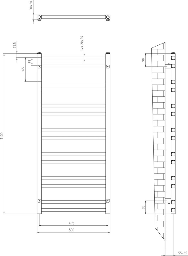 Sapho Sapho, METRO DOS topné těleso 500x1100 mm, černá matná, IR432TB