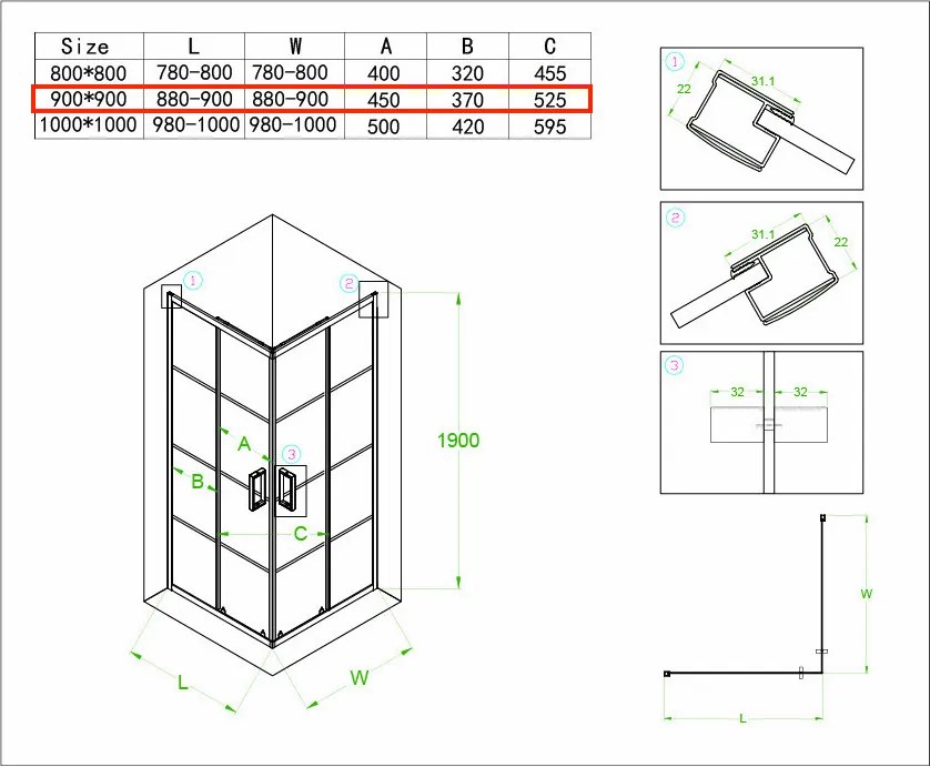 BPS-koupelny Čtvercový sprchový kout BL32B 90x90 černá/transparent + vanička SXL02B BL černá