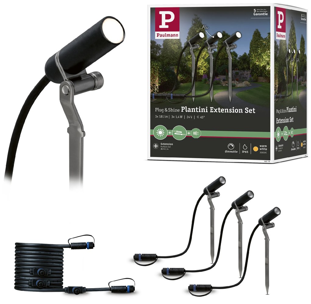 Paulmann 94156 Plug&Shine Plantini, rozšiřující set zahradních reflektorů 3x2,5W LED 3000K stmívatelné, IP65