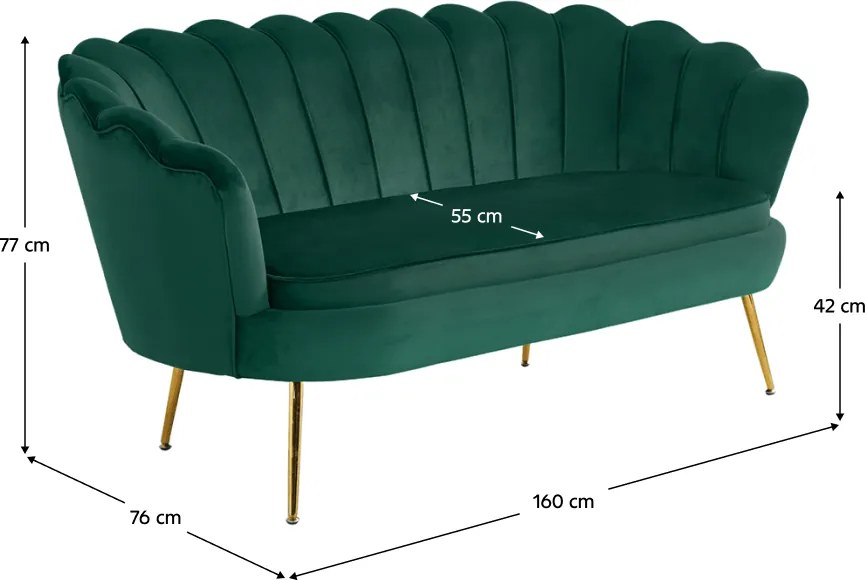 Luxusní pohovka, 2,5-sed, smaragdová Velvet / zlatá, styl Art-deco, NOBLIN
