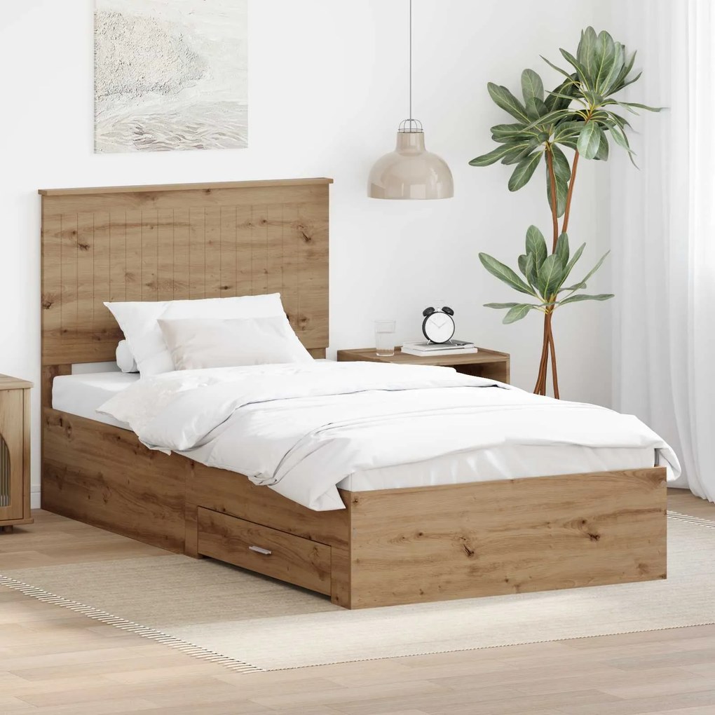 Rám postele s čelo Artisanový dub 100 x 200 cm Kompozitní dřevo 3411349