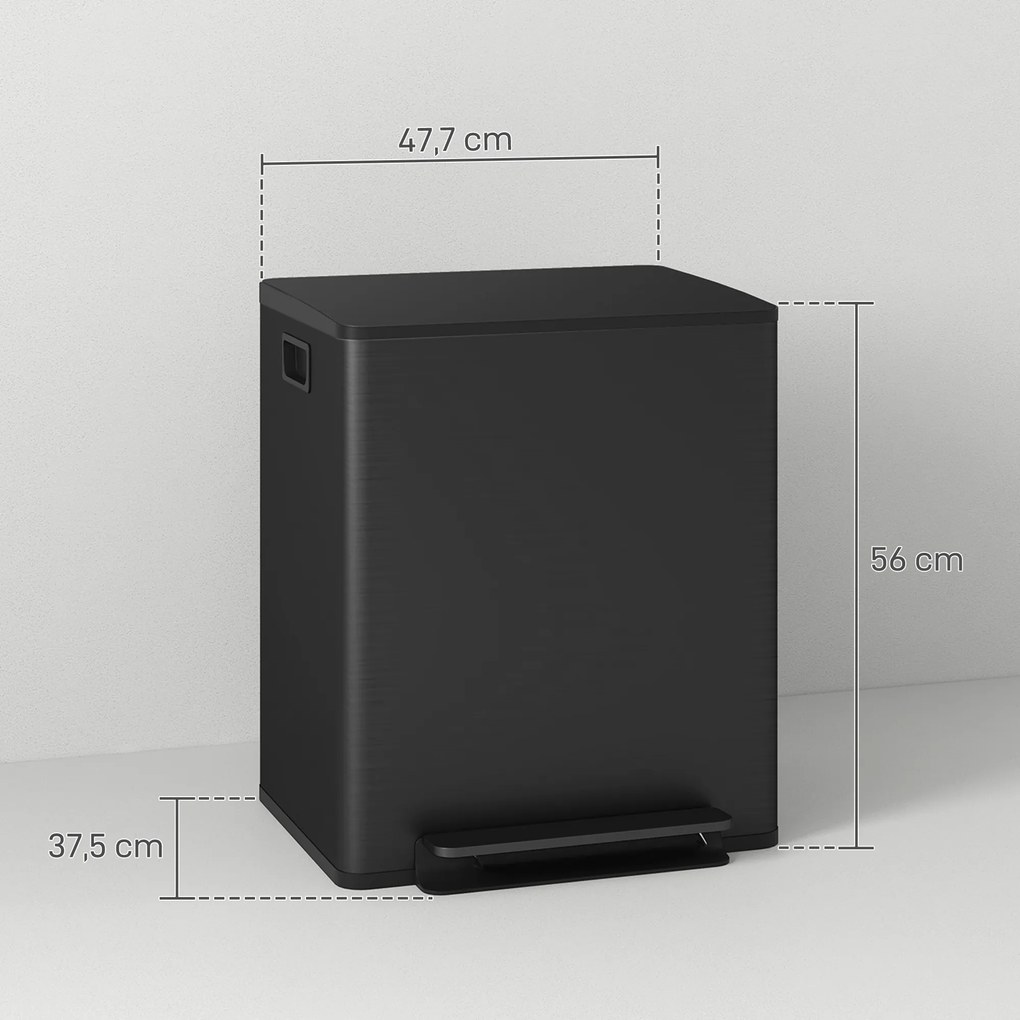 Odpadkový koš HOMCOM 2x25L pedálový nerezový koš s víkem a nožním pedálem, koš na kosmetiku s vnitřním košem do obývacího pokoje a kanceláře, 47,7x37…