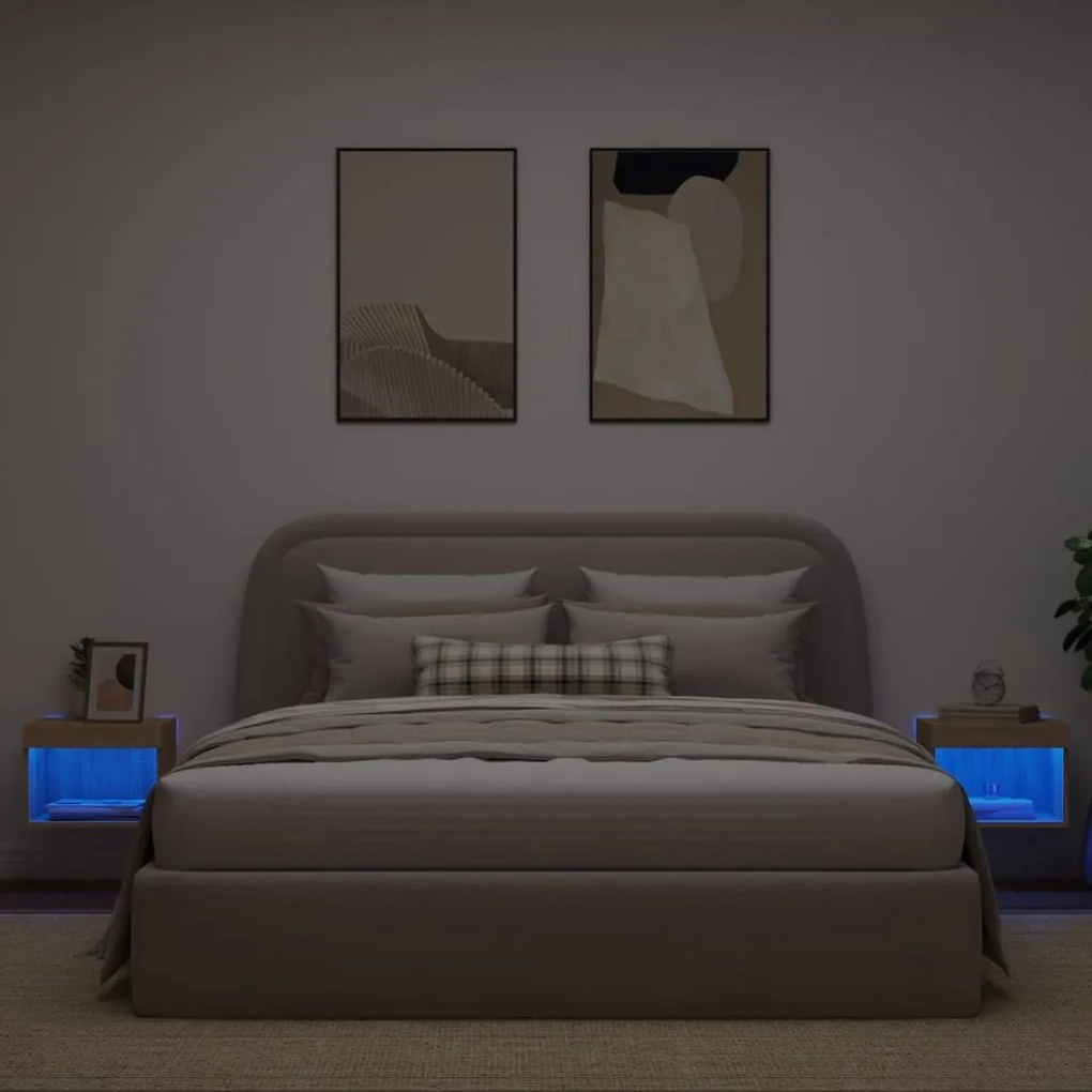Noční stolky s LED osvětlením nástěnné 2 ks dub sonoma
