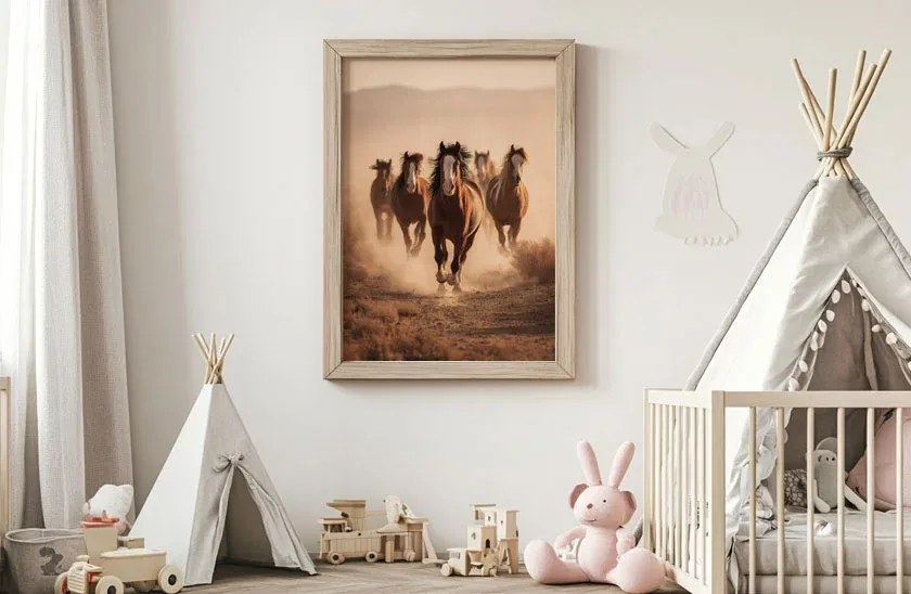Divoký běh - obraz - Koně v pohybu v prachové krajině 53 - 50 x 70 cm - 649 Kč