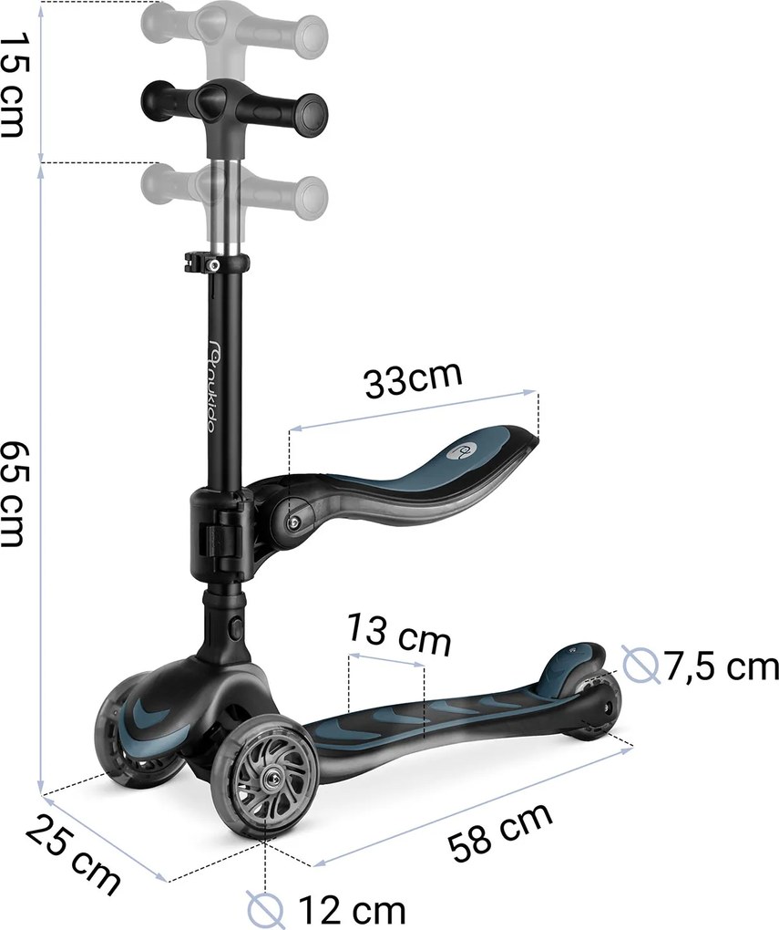 Dětská tříkolová koloběžka Nukido Flippo s balančním sedákem - černá