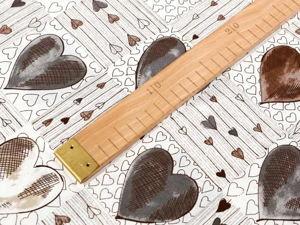 Biante Bavlněný povlak na polštář s lemem Sandra SA-027 Tmavé srdce na smetanovém 35 x 45 cm