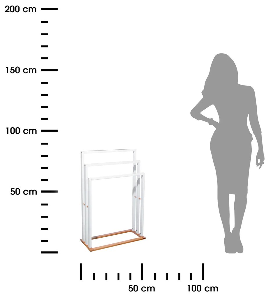 Stojan na ručníky Bambou, bílá/s dřevěnými prvky