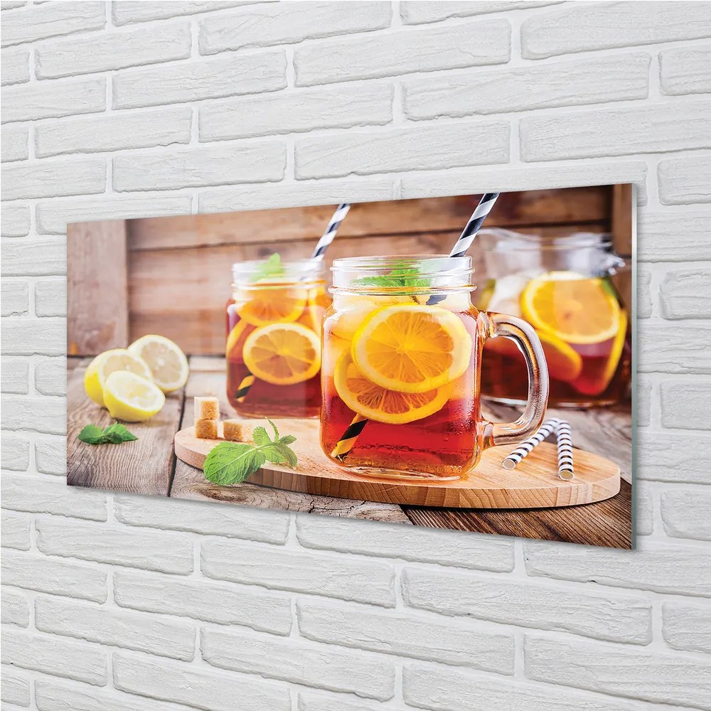 akrylový obraz Ice Tea citrusové brčka 140x70 cm