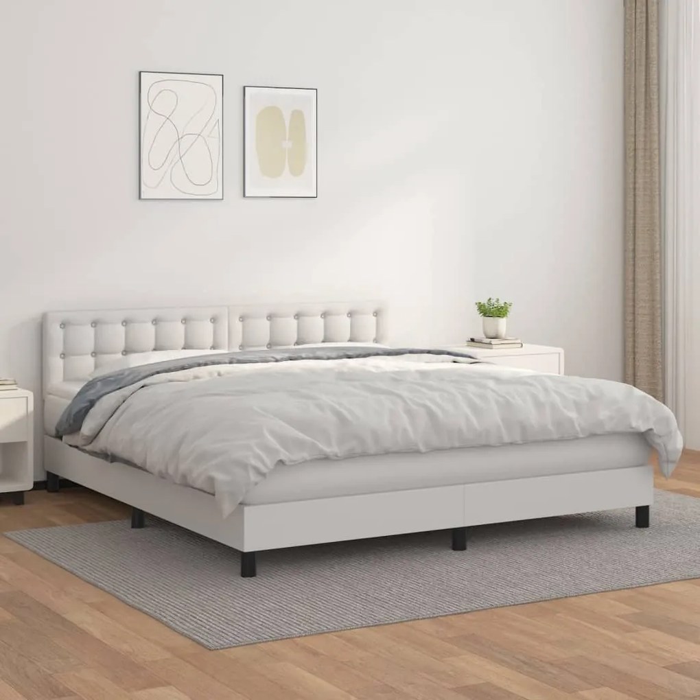 Box spring postel s matrací bílá 180x200 cm umělá kůže 3141138