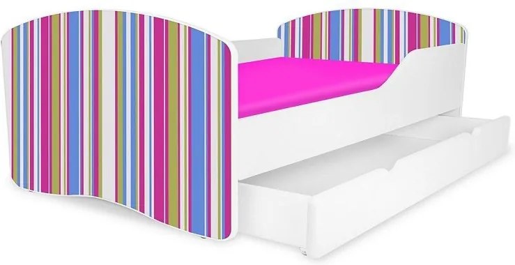 Dětská postel - Růžové proužky se šuplíkem - rainbow - 160 x 80 cm