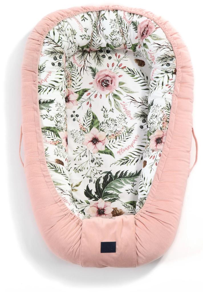 Luxusní hnízdečko pro miminko La Millou Velvet collection Powder Pink & Wild Blossom