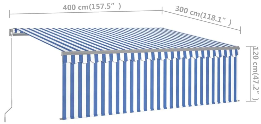 vidaXL Marketos Ručně zatahovací markýza s roletou 4 x 3 m modrobílá