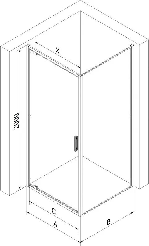 Mexen Exo, výklopný sprchový kout 80 x 90 cm, čiré sklo, zlatá, 8181-080-090-50-00