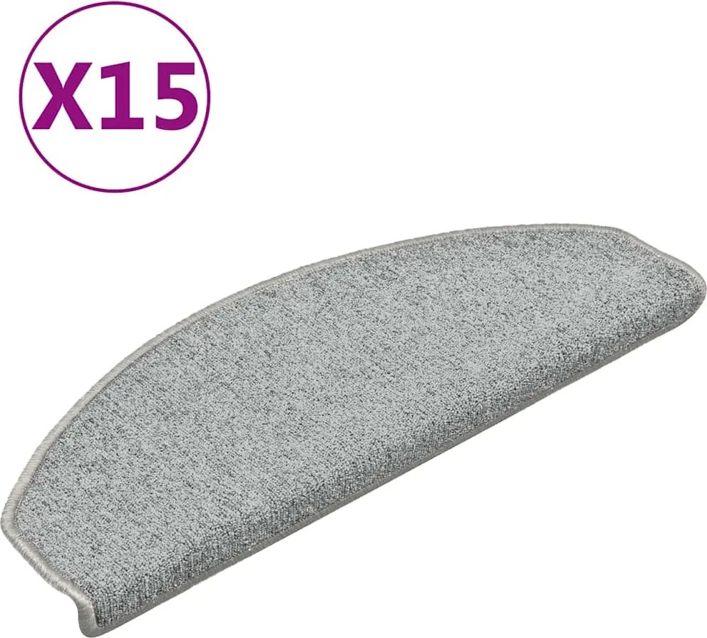 Schodové rohože 15 ks 65 x 24 x 4 cm světle šedé, půlkulaté, velké 322371