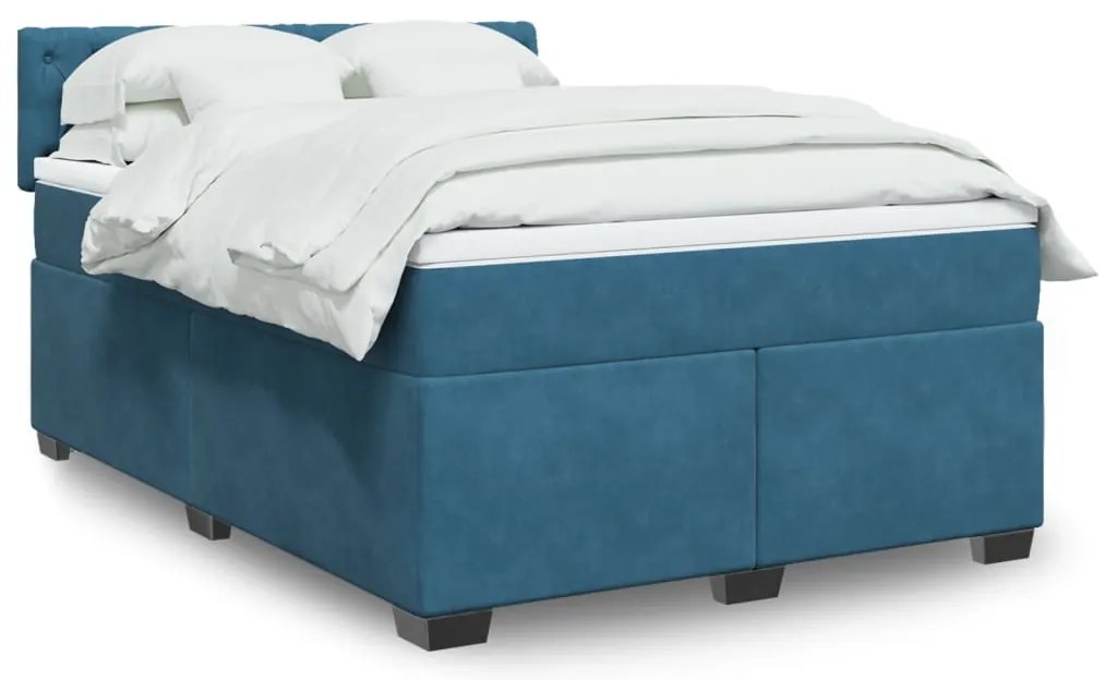 Box spring postel s matrací tmavě modrá 140x200 cm samet 3286340