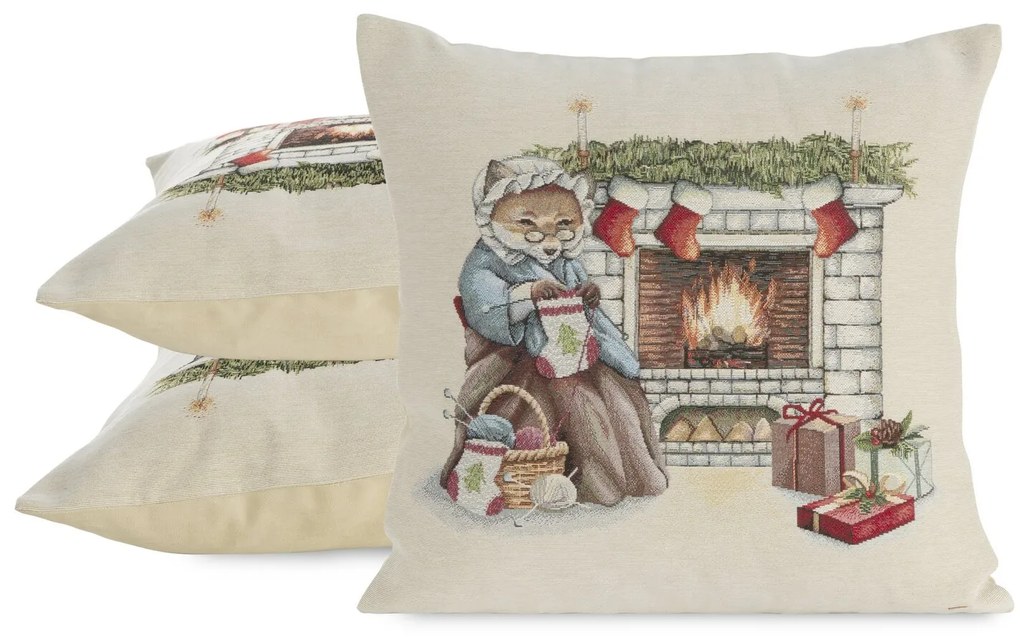 VÁNOČNÍ GOBELÍNOVÁ DEKORAČNÍ POVLAK NA POLŠTÁŘ MERRY3 45X45 CM VZOROVANÁ