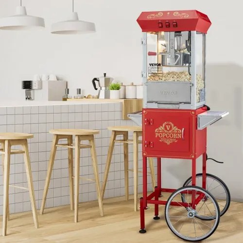 Popcorn Popper Stroj s vozíkem Popcorn Maker 850 W 227 g 11,4 l červený