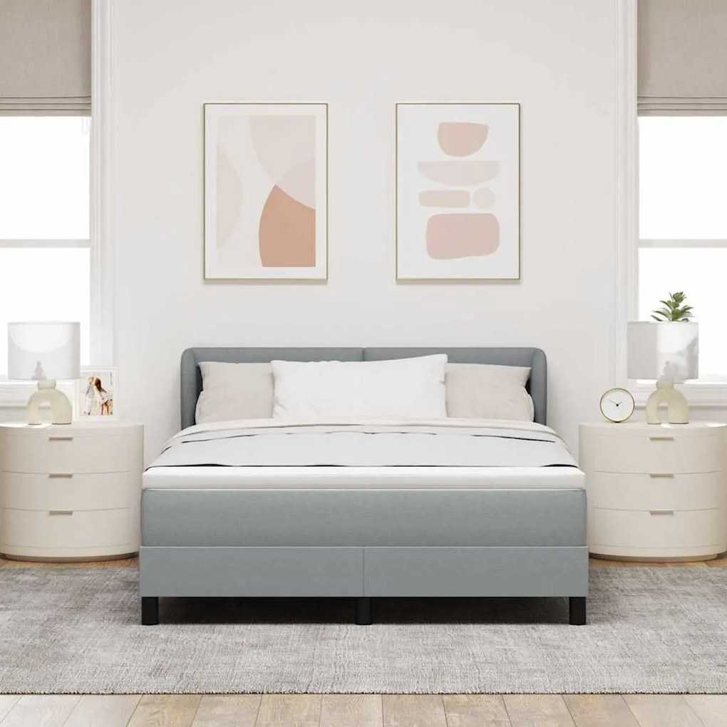 Postel s boxspringem s čelo Světle šedá 160 x 200 cm textil 3340031