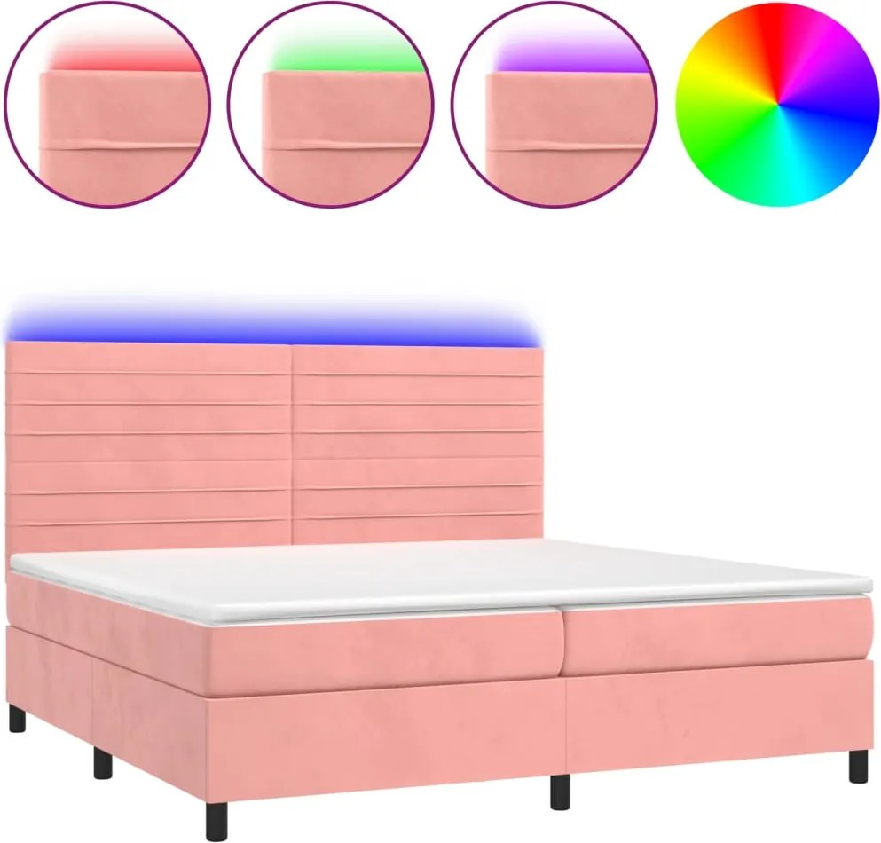 Box spring postel s matrací a LED růžová 200x200 cm samet 3136208