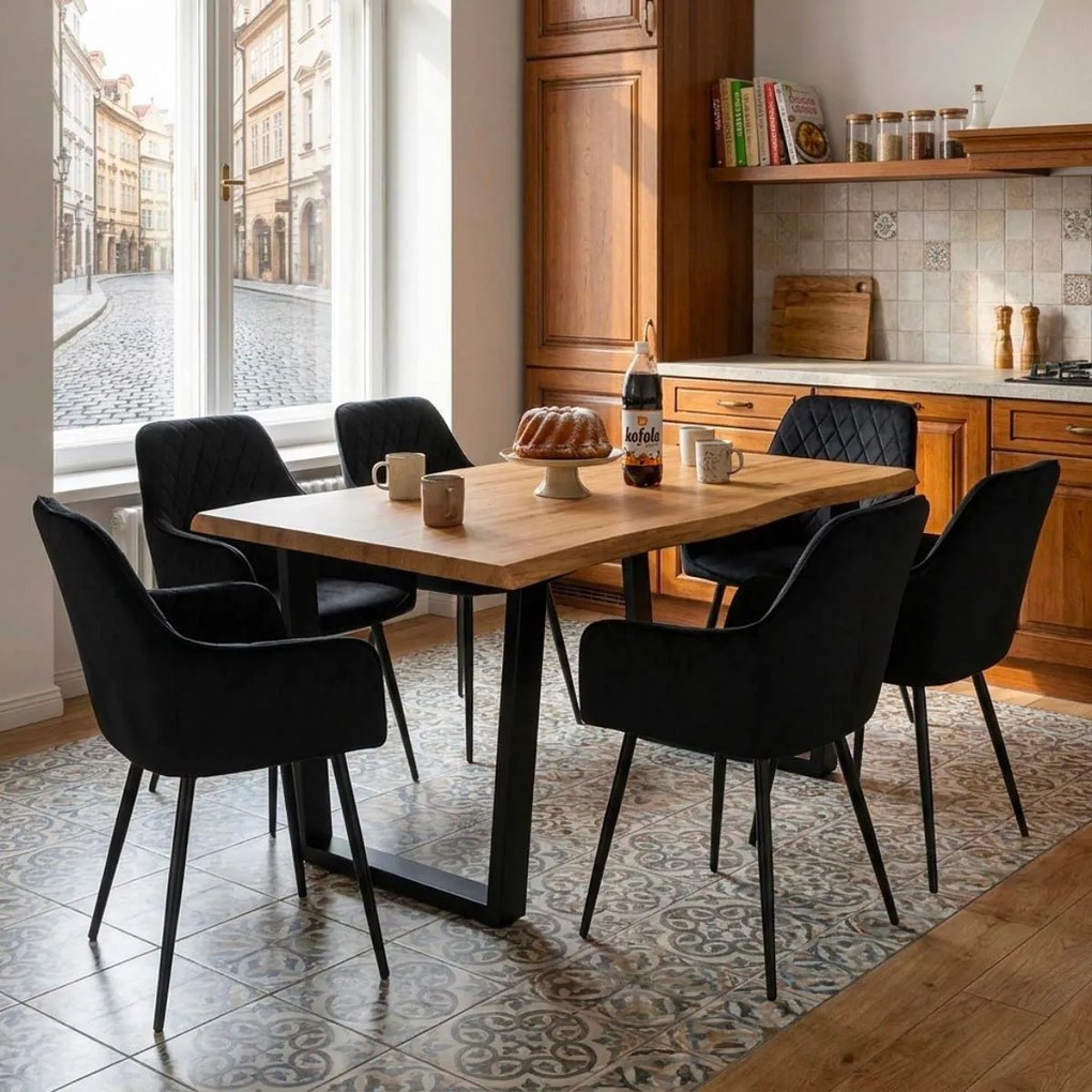 Vikio Jídelní set pro 6 osob 160x90 cm dub noha U černá židle s područkami VJS166-6C