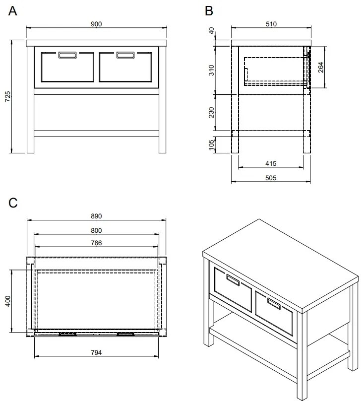 Koupelnová skříňka pod umyvadlo Naturel Country 90x72,5x51 cm palisandr COUNTRY90ZBUMPA