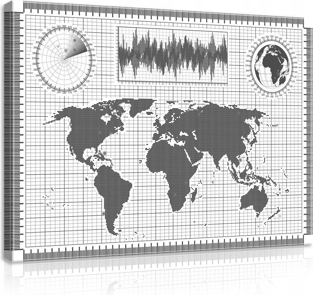 Obraz 80x60 Mapa světa grafika schéma síť kontinenty globus radar