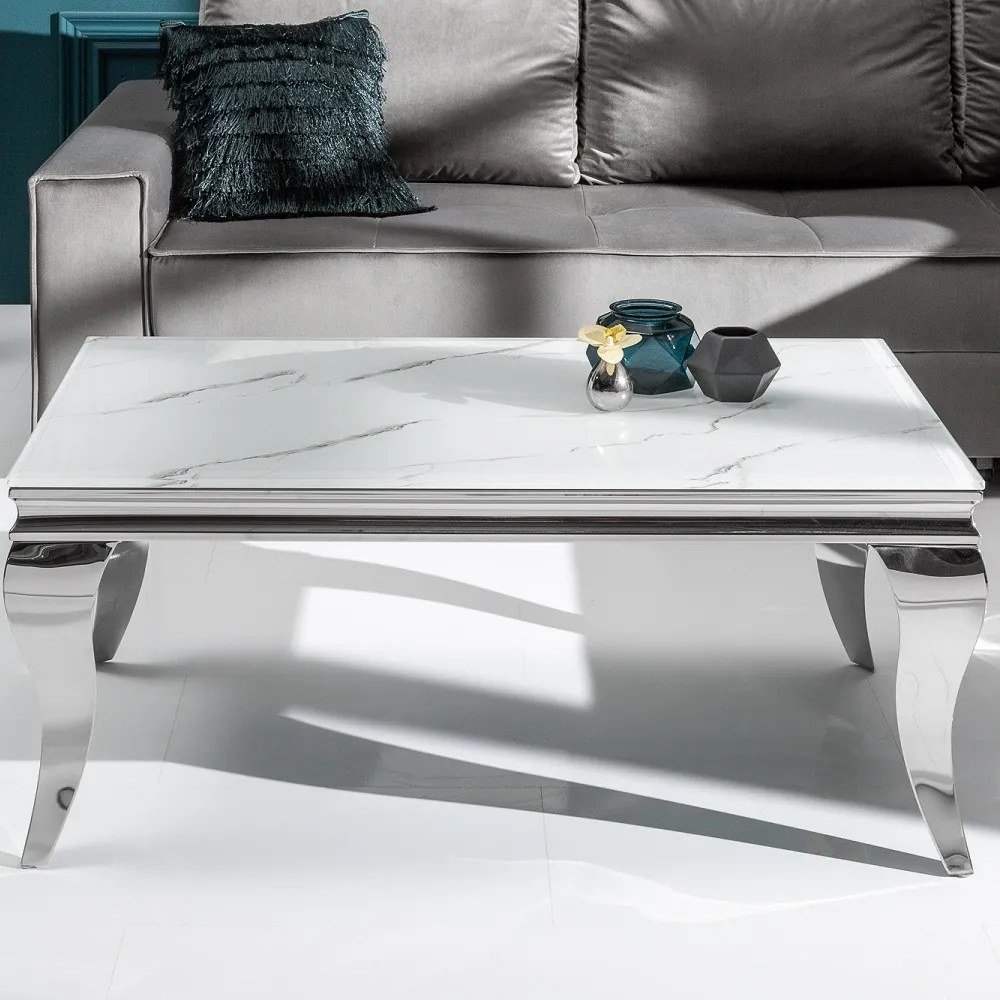 Massive home | Konferenční stolek MODERN BAROCCO 100 CM SILVER mramorový vzhled
