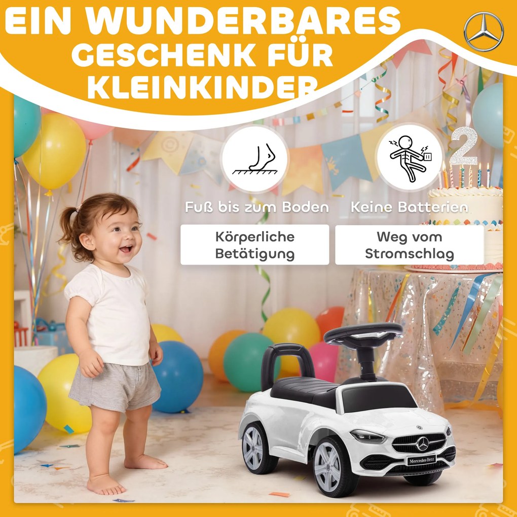 AIYAPLAY Dětské odrážedlo Mercedes-Benz C-Class s klaksonem, zvuky motoru, úložným prostorem, pro děti 18-36 měsíců, bílé