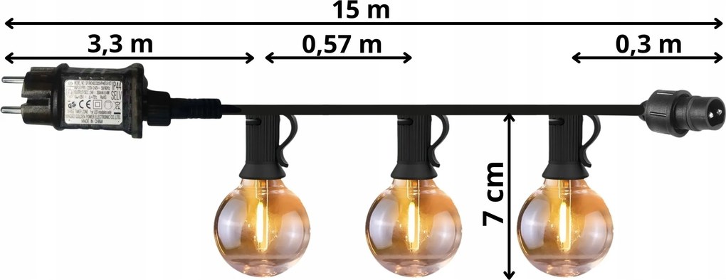 TRENDIE Zahradní světelná girlanda 20 LED teplá bílá 15m