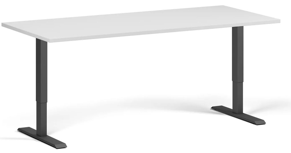 Výškově nastavitelný stůl, 180x80 cm, 2 motory, černá podnož, bílá