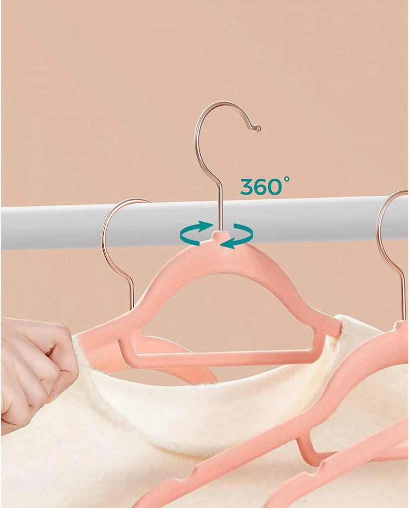Sametová ramínka 30dílná, protiskluzové háčky na oblečení v barvě rose gold