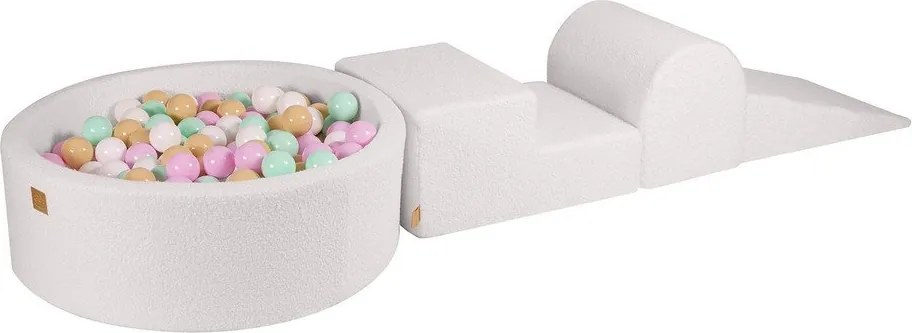 Bílé pěnové hřiště 3 ks z materiálu bouclé výška 30 cm 225x90 cm – Meowbaby