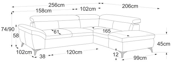Rozkládací kožená rohová sedací souprava do L SALERNO II pravá černá
