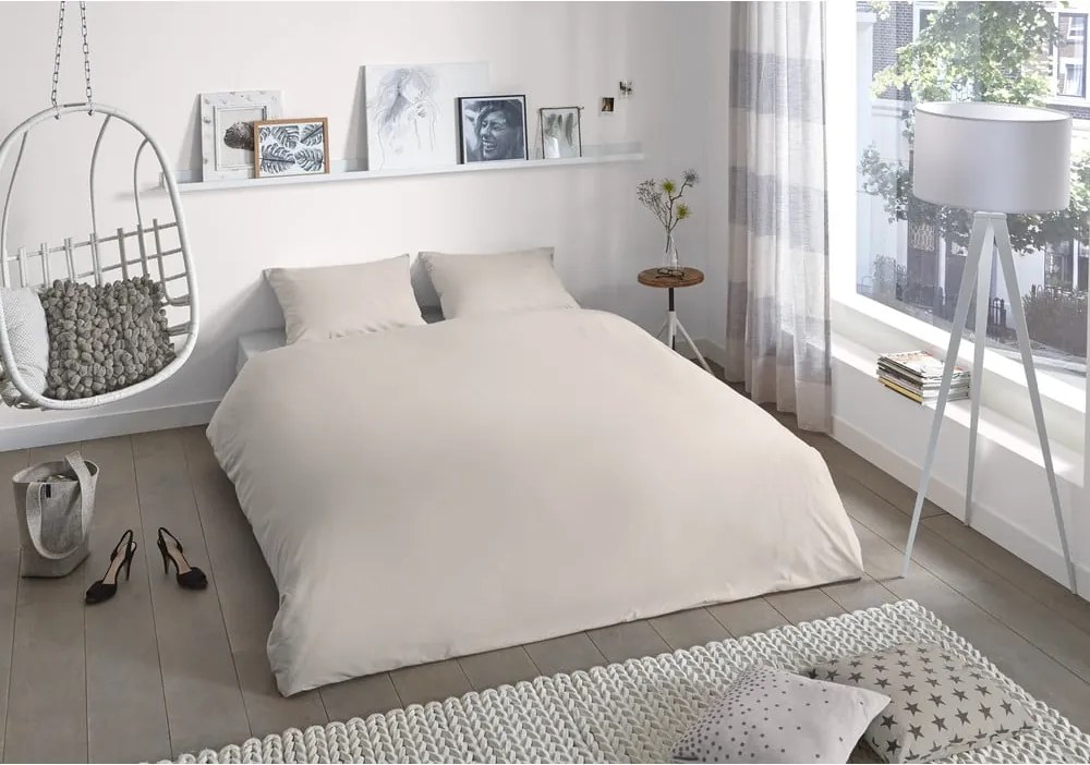 Béžové povlečení na dvoulůžko/prodloužené z bavlny Renforcé 200x220 cm Uni – Good Morning