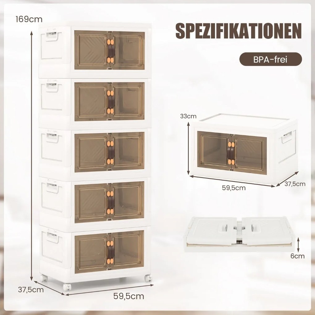 Costway Skládací úložný box s víkem 316 Úložné boxy L 5 sada plastová krabice