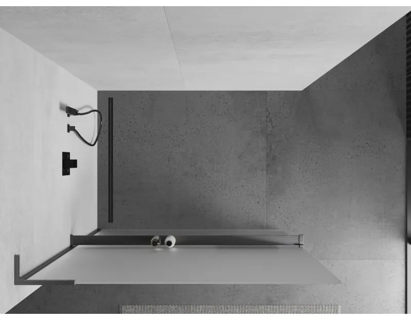 Mexen Kioto+ L, sprchová zástěna Walk-In s poličkou a věšákem 100 x 200 cm, 8mm sklo námraza, grafitový profil, 800-100-123-66-30
