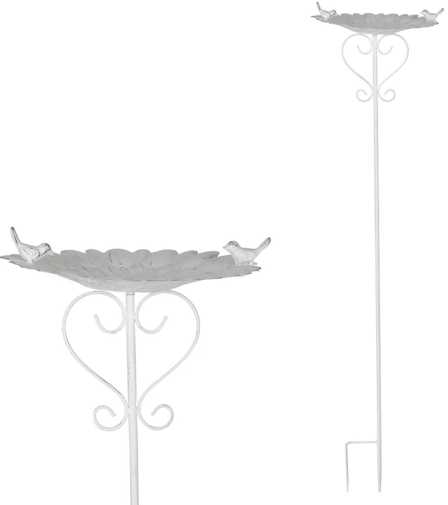 Zápich kovový - zahradní dekorace, list s ptáčkem UM0872 WT