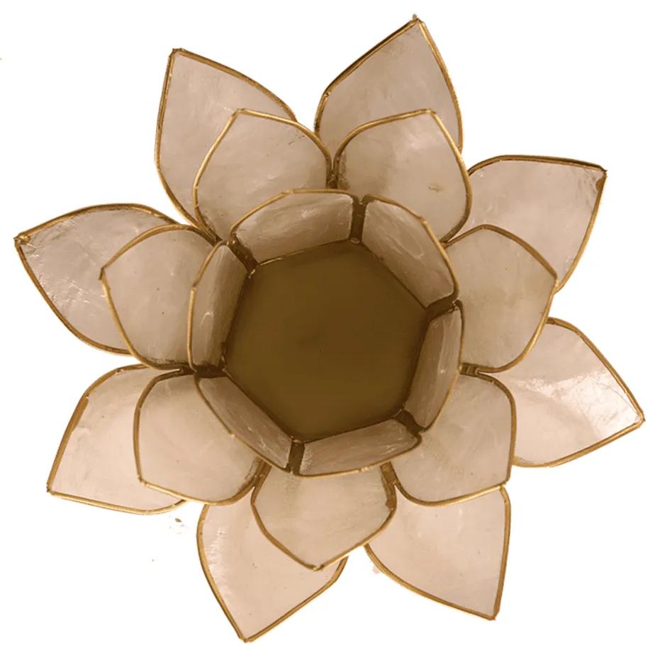 Milujeme Kameny Svícen - lotosový květ - bílý perleťový - velký