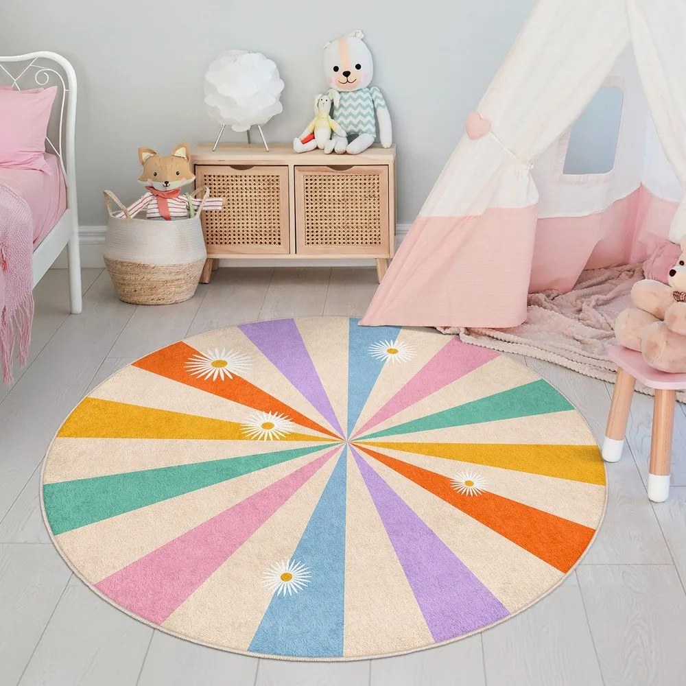 Pratelný dětský koberec ø120 cm Rainbow Daisy – Mila Home