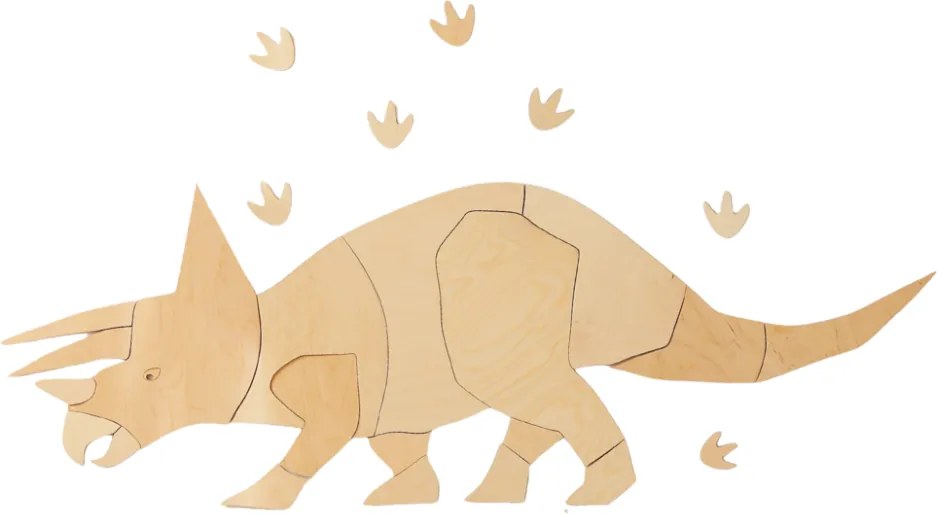 Dřevěná nástěnná dekorace Origami Triceratops - dinosaurus do dětského pokoje XL