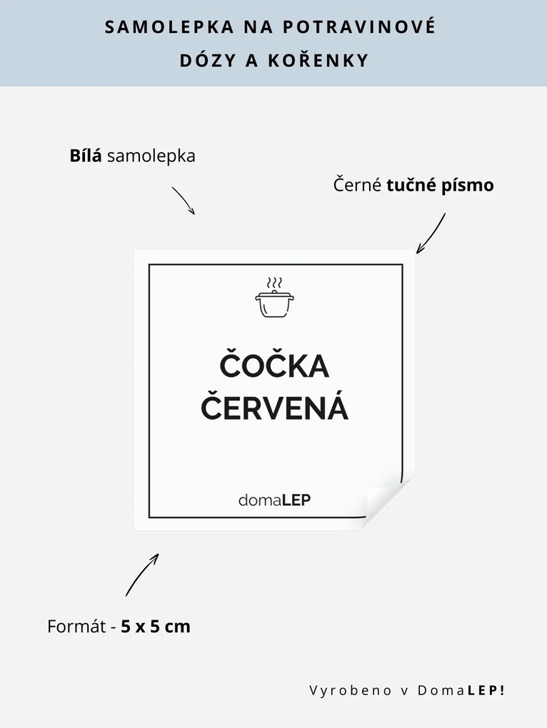 ČOČKA ČERVENÁ – bílá samolepka na dózu, tučné písmo, 5 × 5 cm | DomaLEP