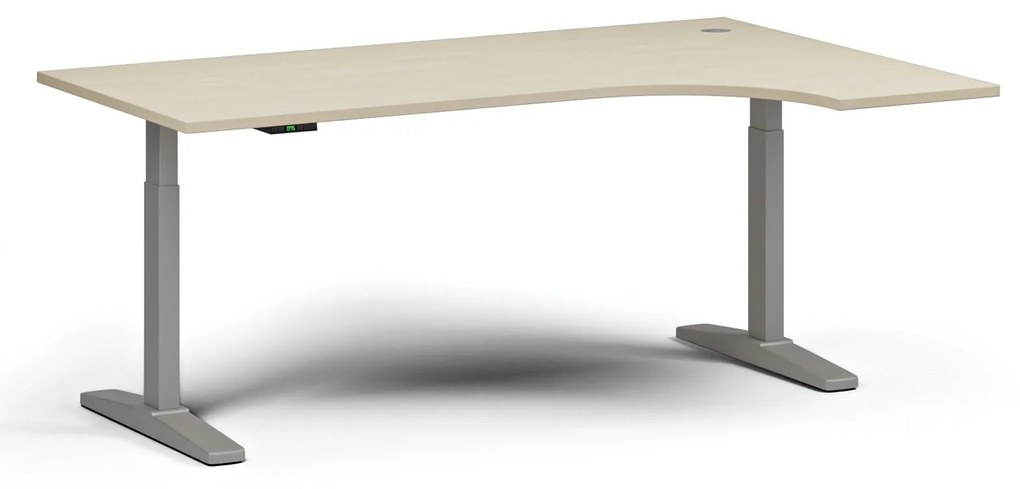 Výškově nastavitelný stůl, elektrický, 675-1325 mm, rohový pravý, deska 1800x1200 mm, šedá podnož, třešeň