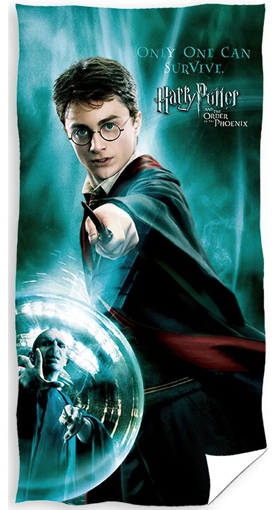 Carbotex Dětská plážová osuška HARRY POTTER JEDEN MŮŽE PŘEŽÍT, zeleno-černá, froté, 70x140cm