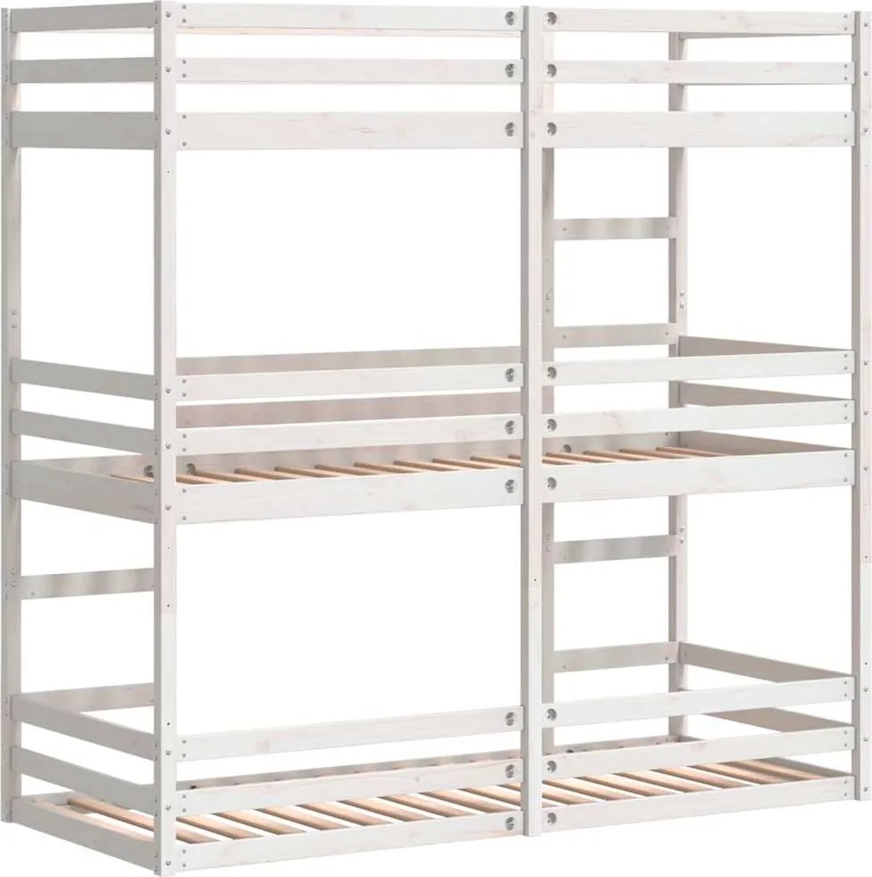 Třípatrová postel bílá 90 x 200 cm masivní borové dřevo 3284255